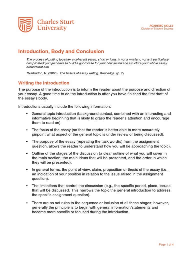 Introduction, Body and Conclusion | PDF | Essays | Critical Thinking