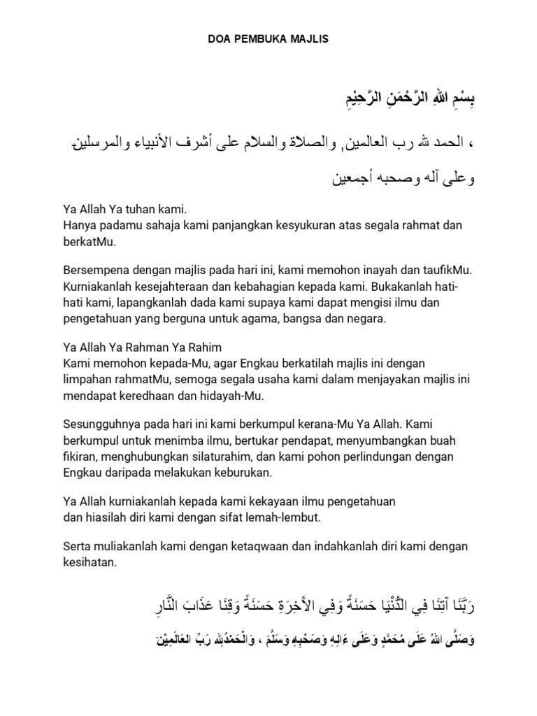 Doa Pembuka Majlis | PDF