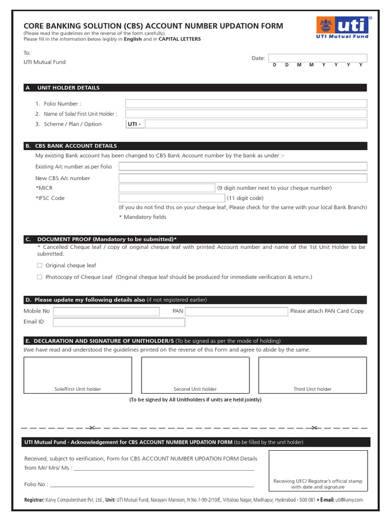 Core Banking Solution (CBS) Account Number Updation Form: D D M M Y Y Y ...