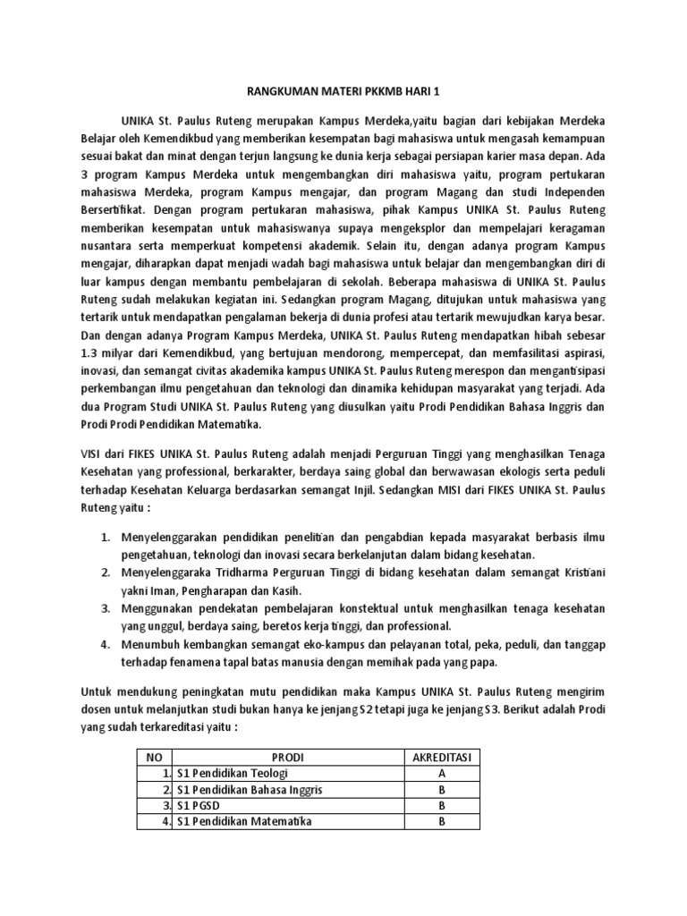 Rangkuman Materi PKKMB Hari 1 | PDF