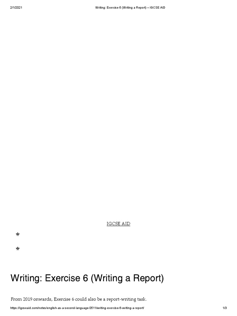 Writing - Exercise 6 (Writing A Report) - IGCSE AID | PDF ...