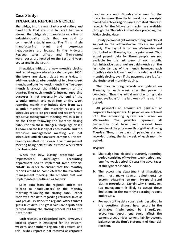 Case - Financial Reporting Cycle | PDF | Liability (Financial ...