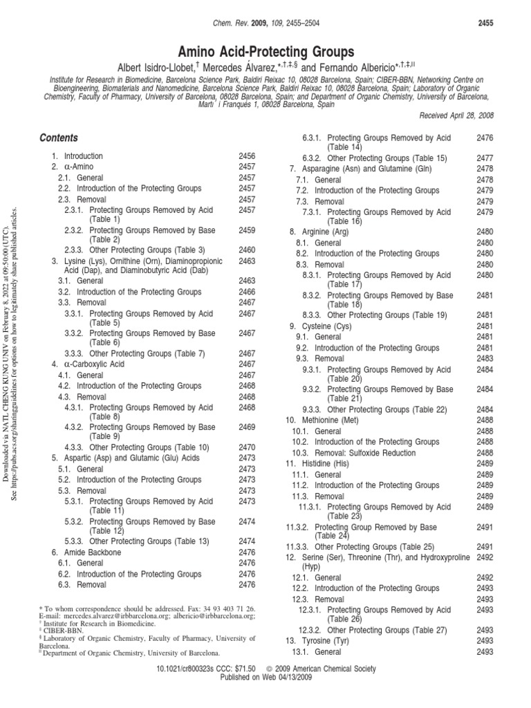 Amino Acid-Protecting Groups | PDF | Amine | Chemistry