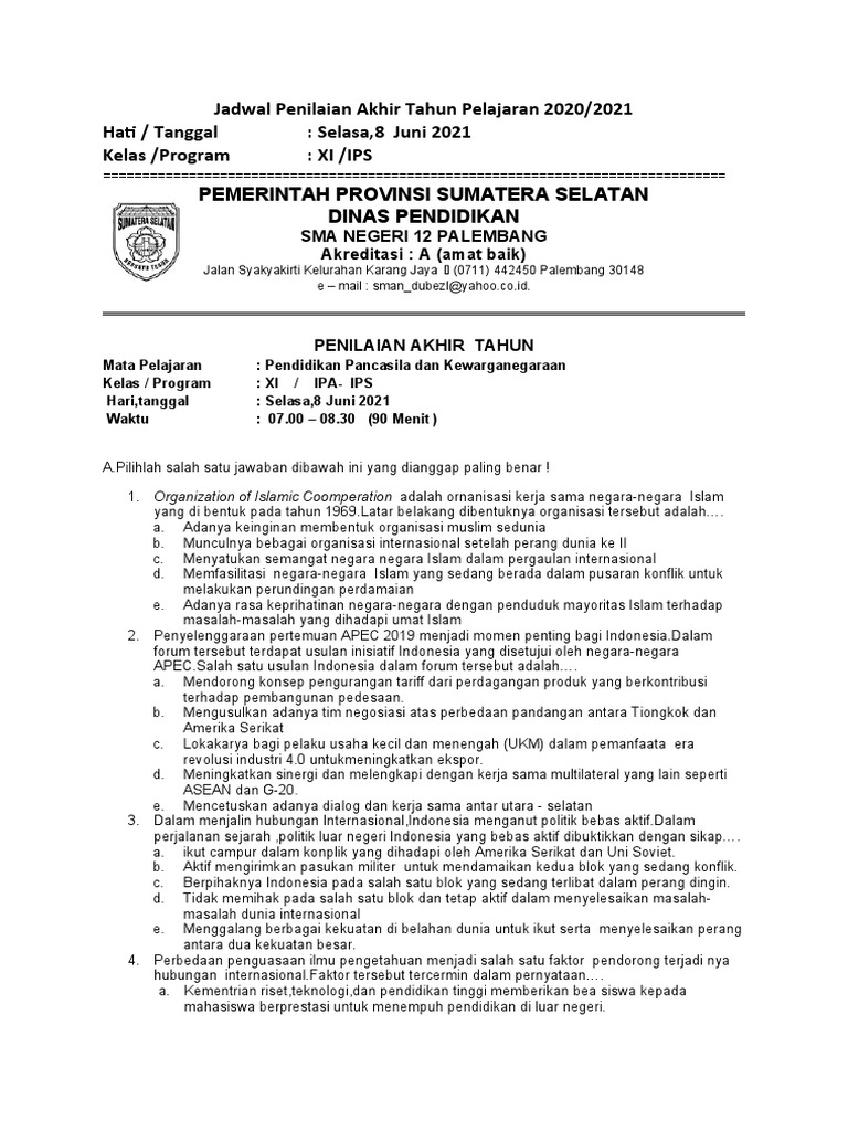 Jadwal Ujian Akhir PPKn Kelas XI IPS | PDF | Perjalanan