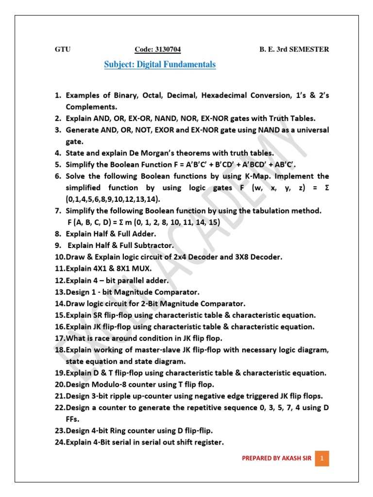 Digital Fundamentals BE SEM 3 | PDF | Logic Gate | Boolean Algebra