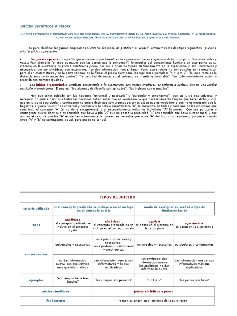 Juicios Sintéticos A Priori | PDF | A priori y a posteriori | Epistemología