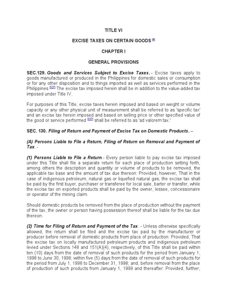 Excise Taxes On Certain Goods | PDF | Taxes | Taxation