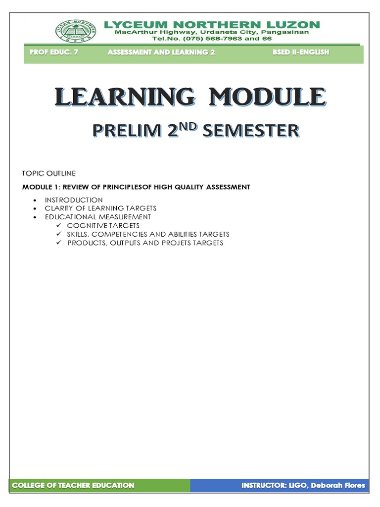 Prelim Module Prof Ed. 7 Assessment of Learning 2 | PDF | Educational ...