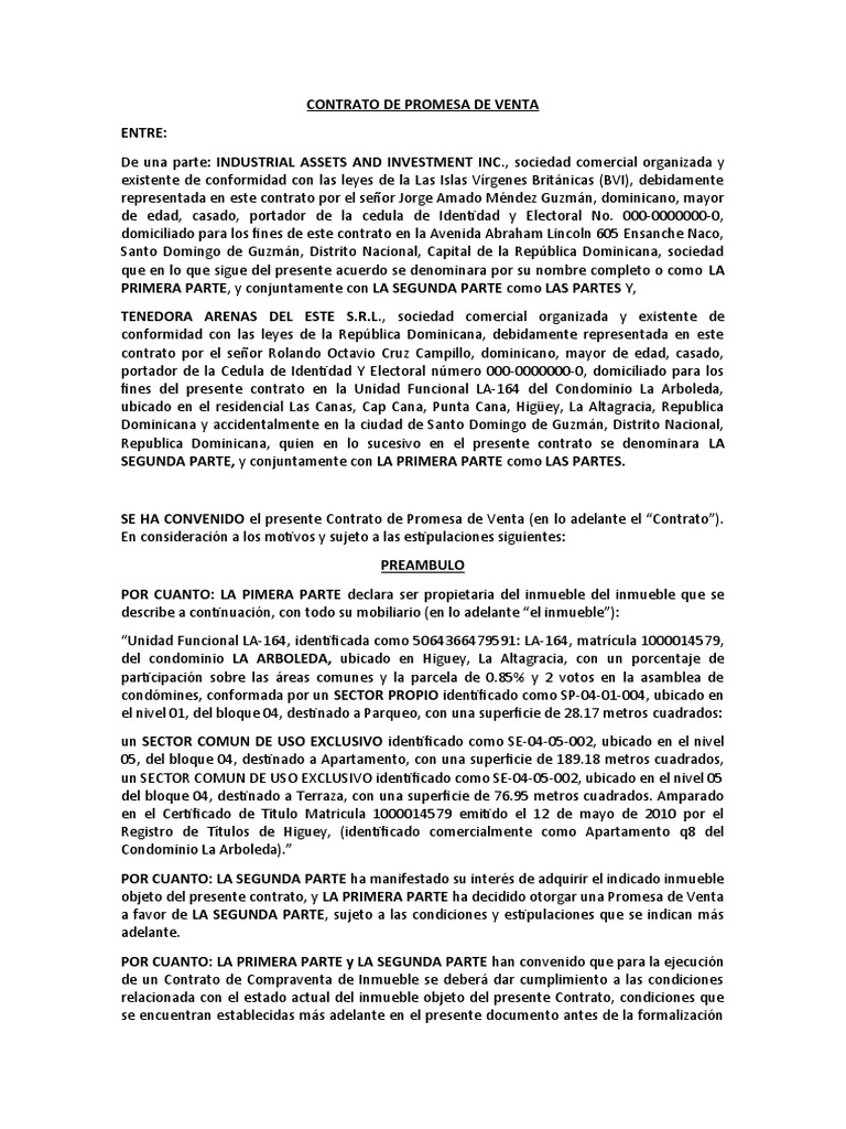 Contrato de Promesa de Venta | PDF | Bancos | Propiedad