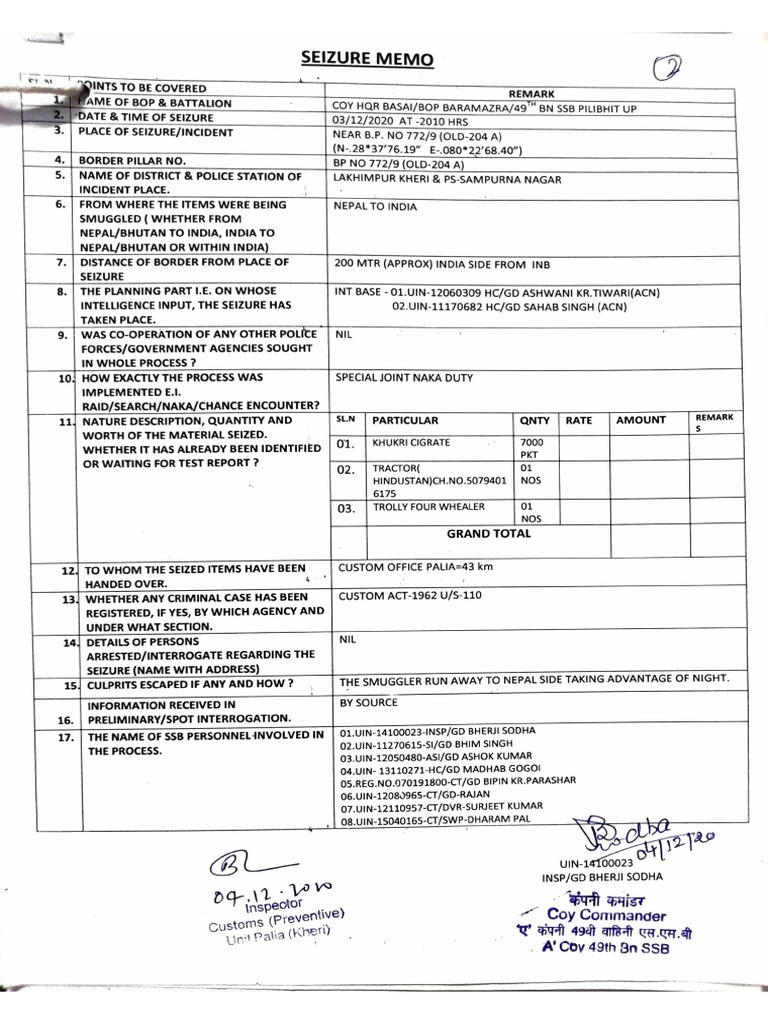 RUD NO 1 - SSB Seizure Memo | PDF