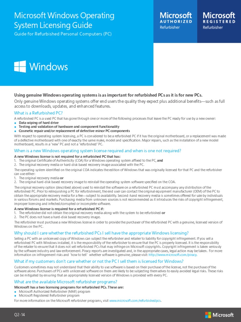 Microsoft Windows Operating System Licensing Guide: Guide For ...