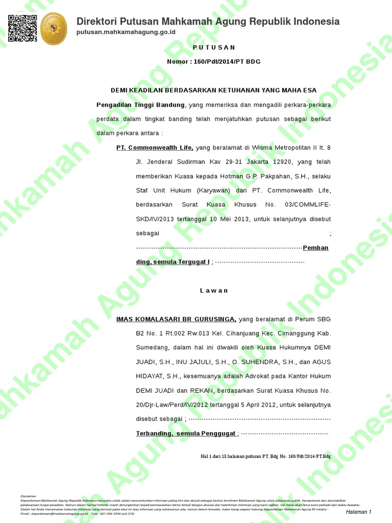 Putusan 160 PDT 2014 PT BDG 20220217 | PDF