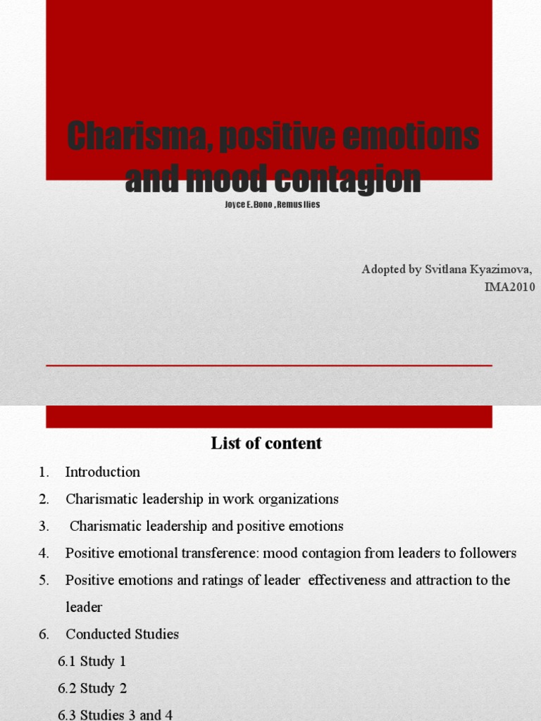 Charisma, Positive Emotions and Mood Contagion | PDF | Leadership ...