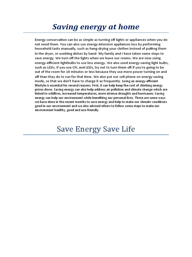 Saving Energy at Home: Save Energy Save Life | PDF | Wellness | Lifestyle