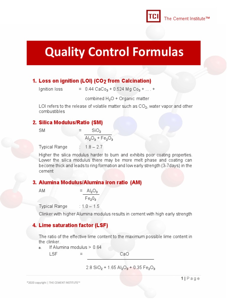 Quality Control Formulas: 1. Loss On Ignition (LOI) (CO2 From ...