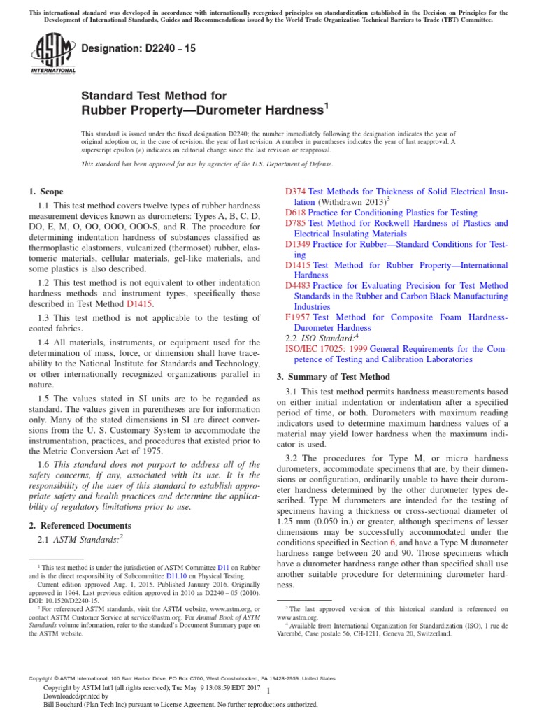 ASTM D2240 Durometer Hardness | PDF | Technology & Engineering