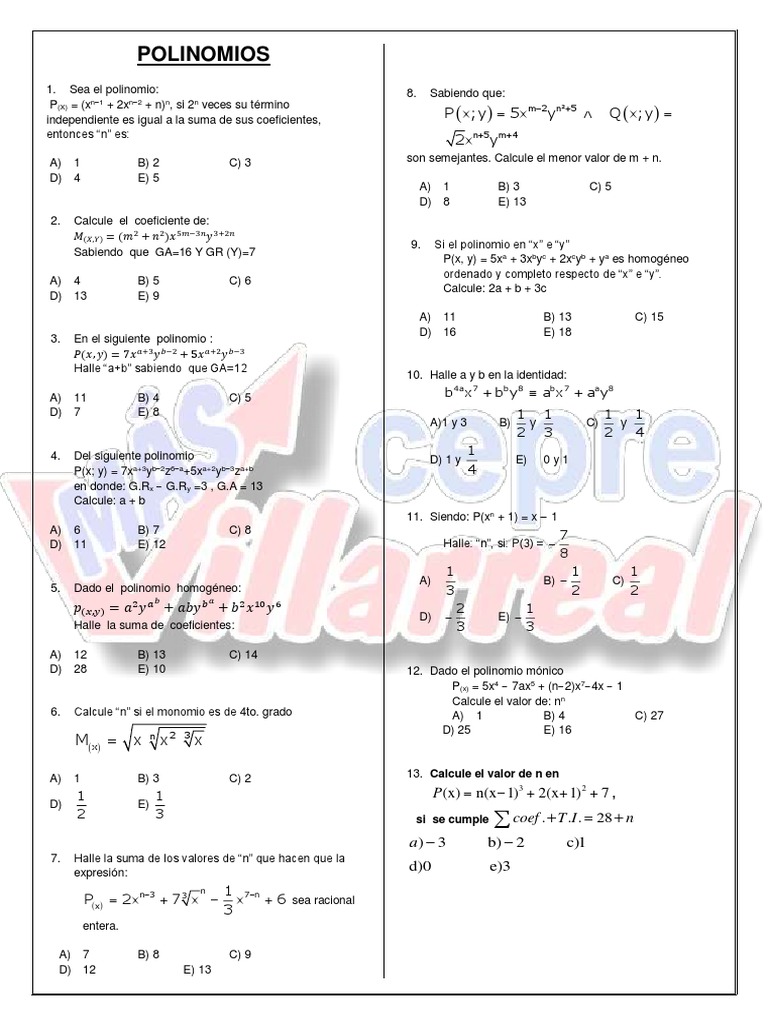 Algebra POLINOMIOS Balarezo | PDF | Ciencia computacional | Relaciones ...