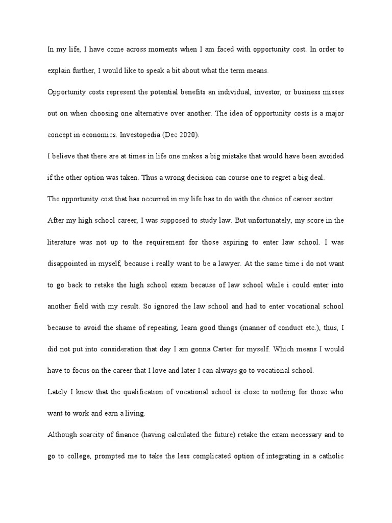 Bus 1103 Learning Journal Unit 1 Pdf Opportunity Cost Choice