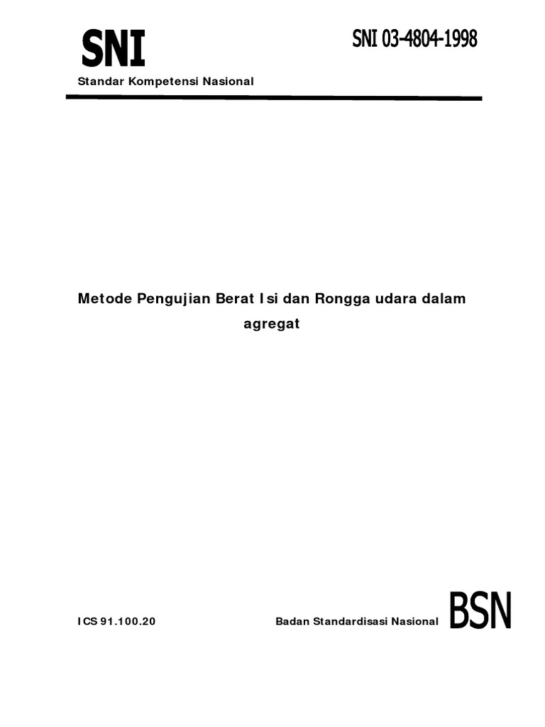 Sni-03-4804-1998 Berat Volume | PDF | Teknologi & Rekayasa