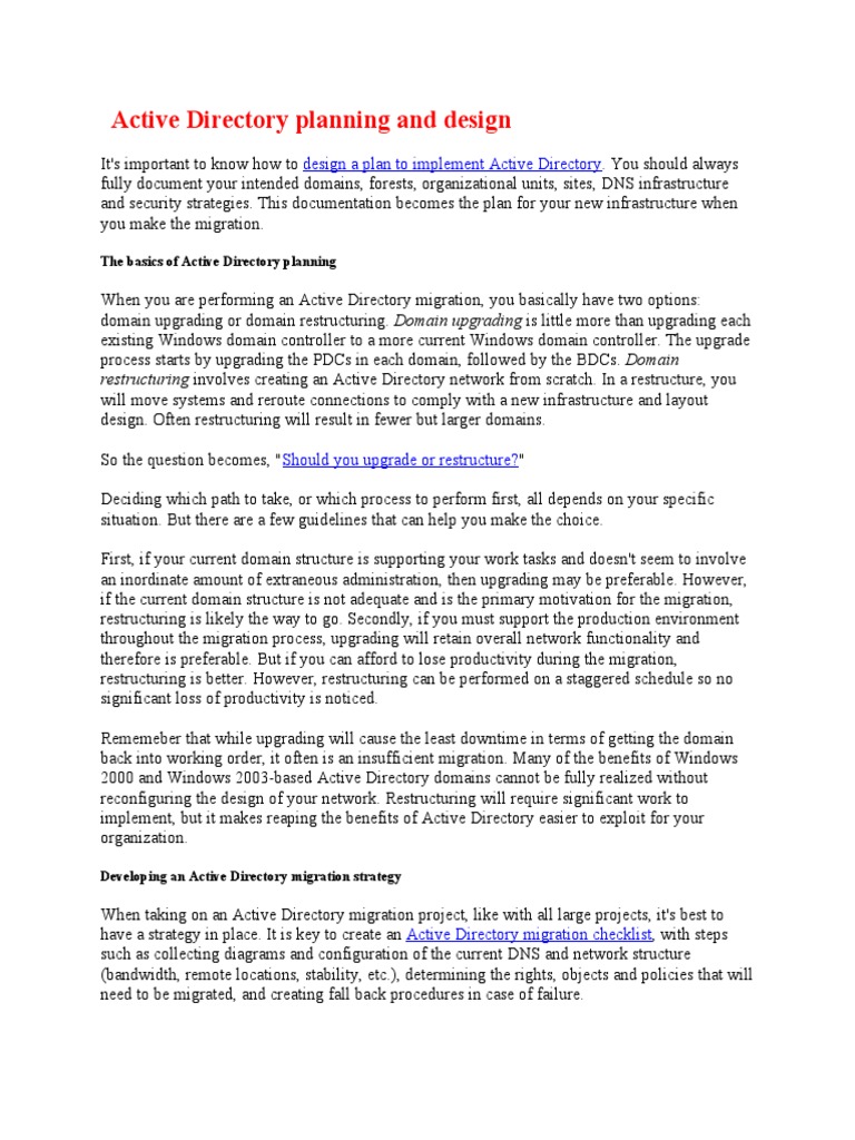 Active Directory Planning and Design | PDF | Active Directory ...