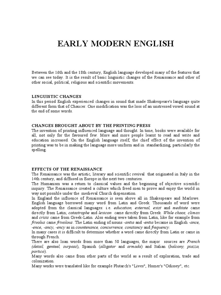 Early Modern English: Linguistic Changes | Download Free PDF | Latin ...