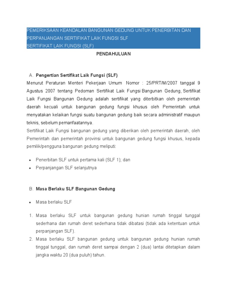 Sertifikat Laik Fungsi (SLF) | PDF