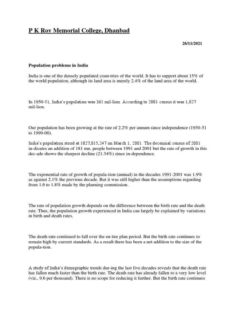 Population Problems in India | PDF | Economic Growth | Population