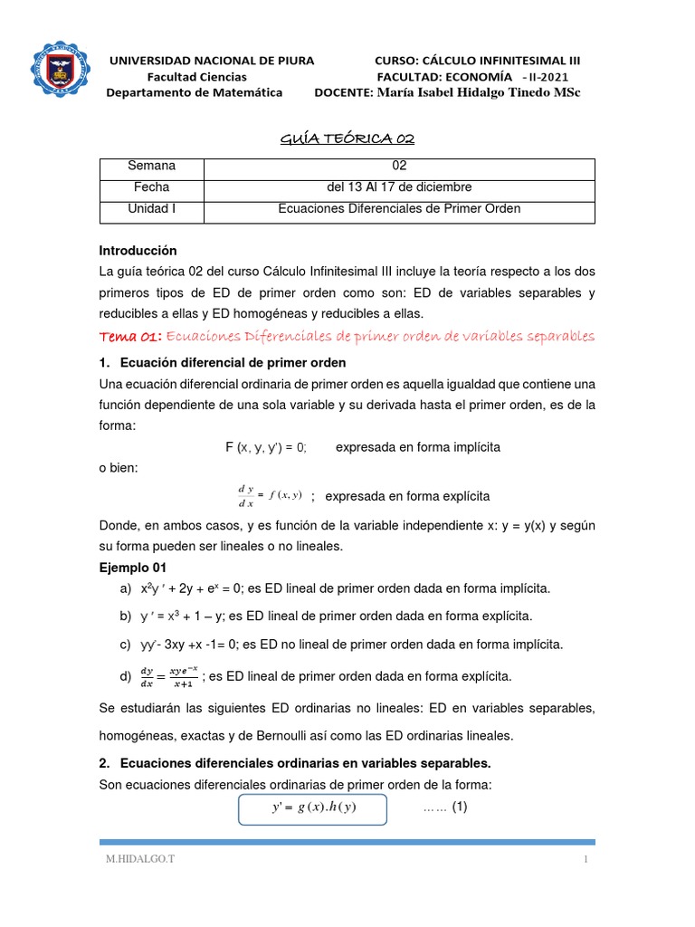 Guía Teórica 2 Ed Separables y Homogéneas | PDF | Integral | Ecuaciones