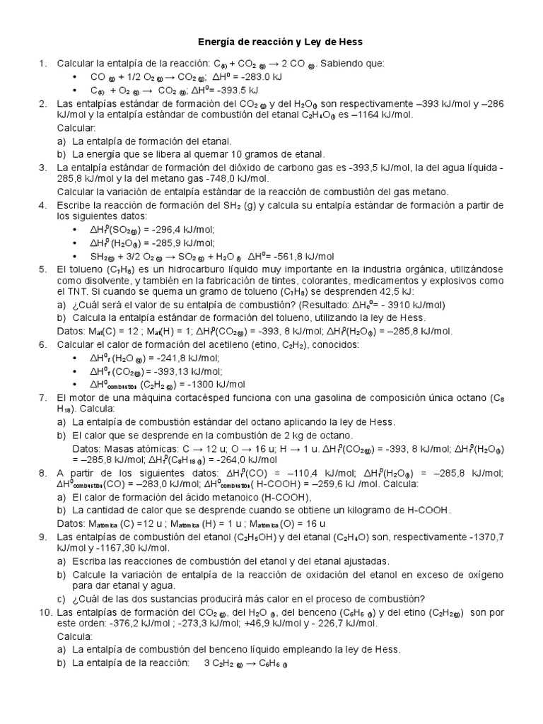 Ejercicios Repaso Termo | PDF | Combustión | Dióxido de carbono