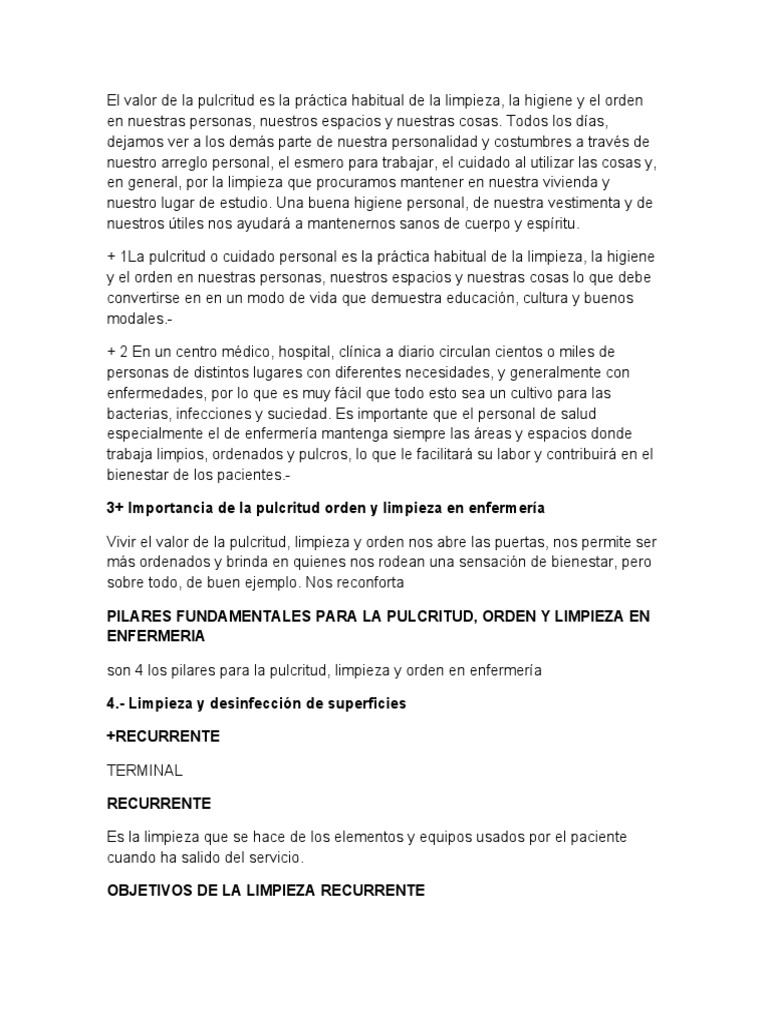 Importancia de la Pulcritud en Enfermería | PDF | Enfermería | Ciencias ...