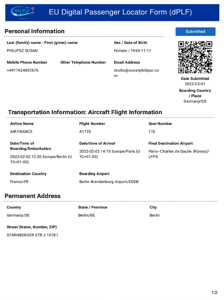 EU Digital Passenger Locator Form (DPLF) | PDF | Business | Computers