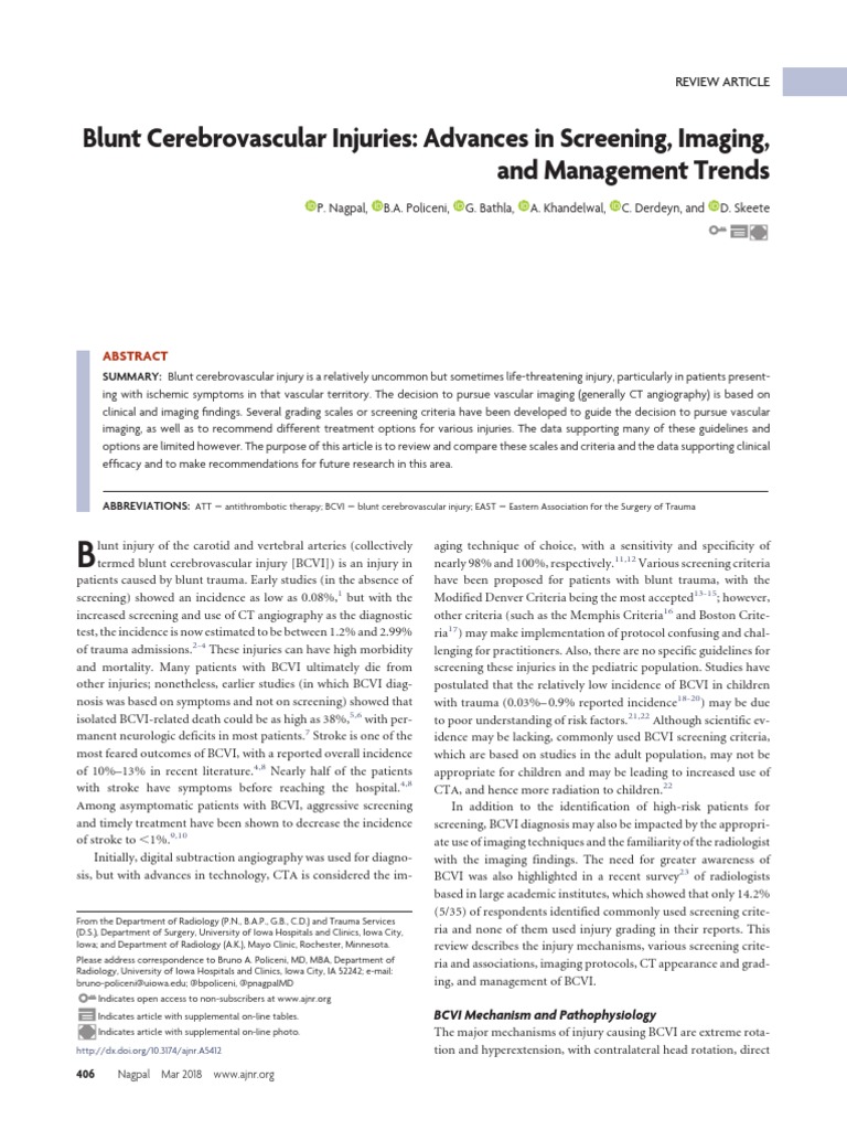 Blunt Cerebrovascular Injuries - Advances in Screening, Imaging, and ...
