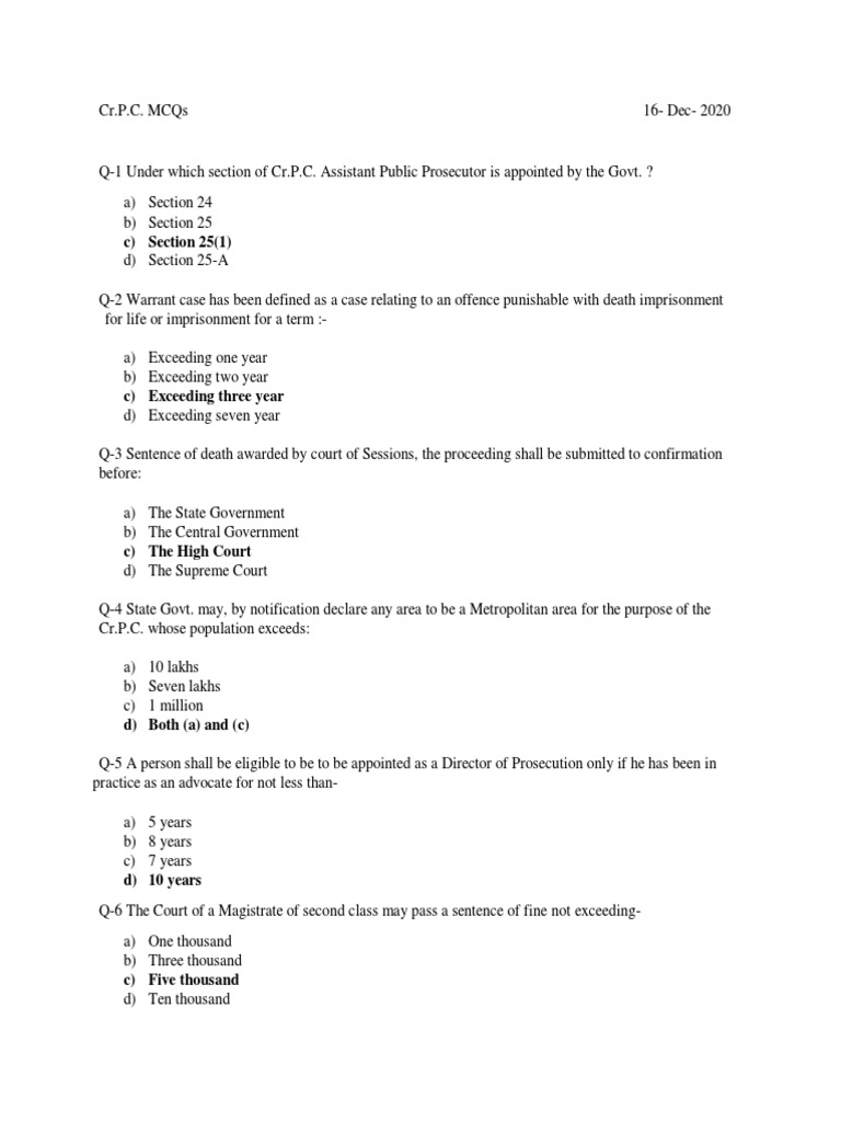 CRPC Questions | PDF | Magistrate | Criminal Law