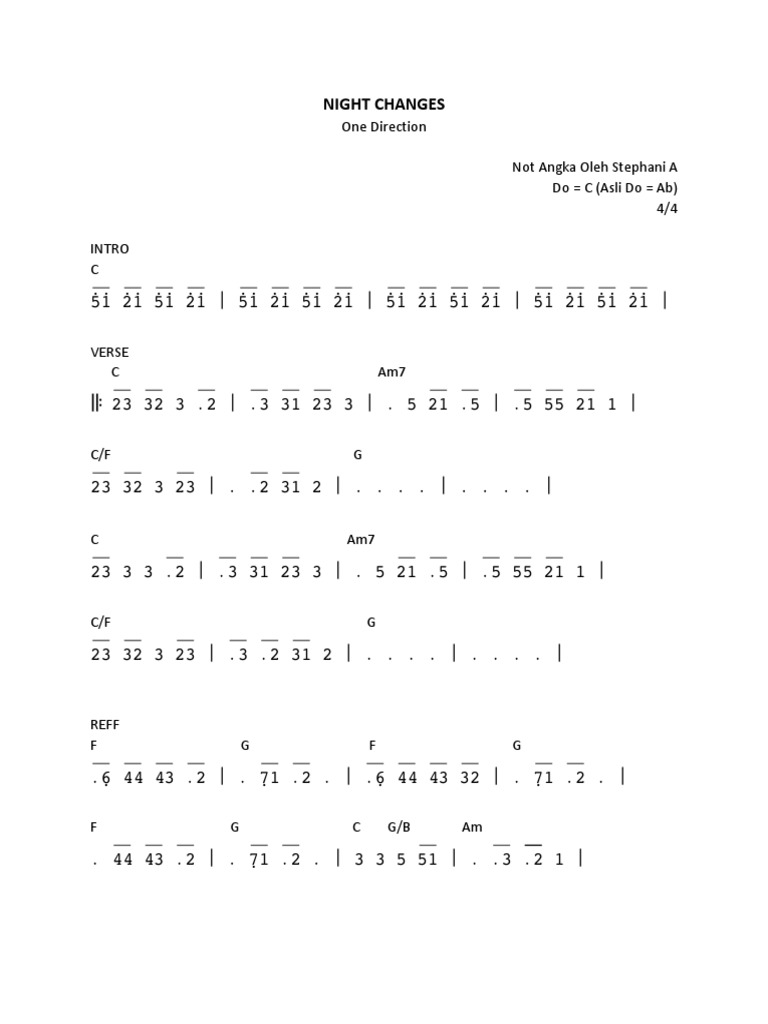 NIGHT CHANGES Easy Version | PDF