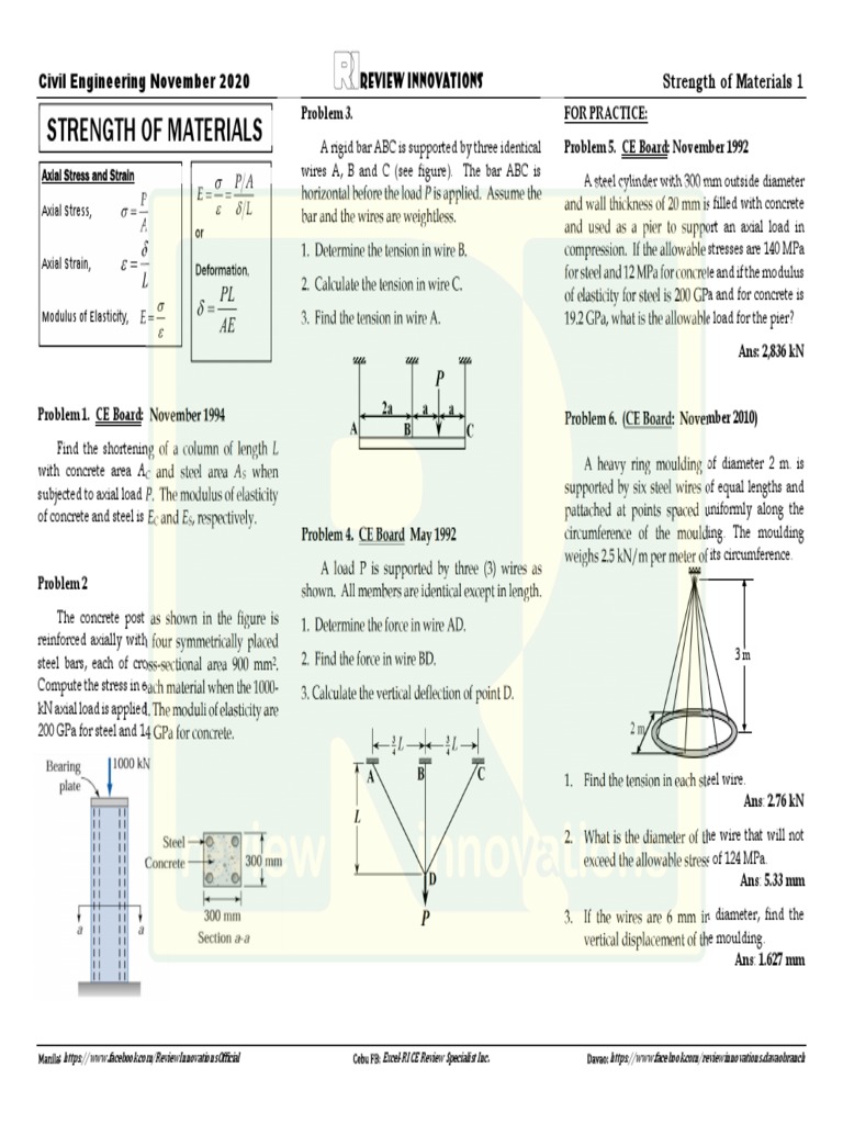 CE Board Nov 2020 Strength of Materials Set 1 | PDF | Young's Modulus ...