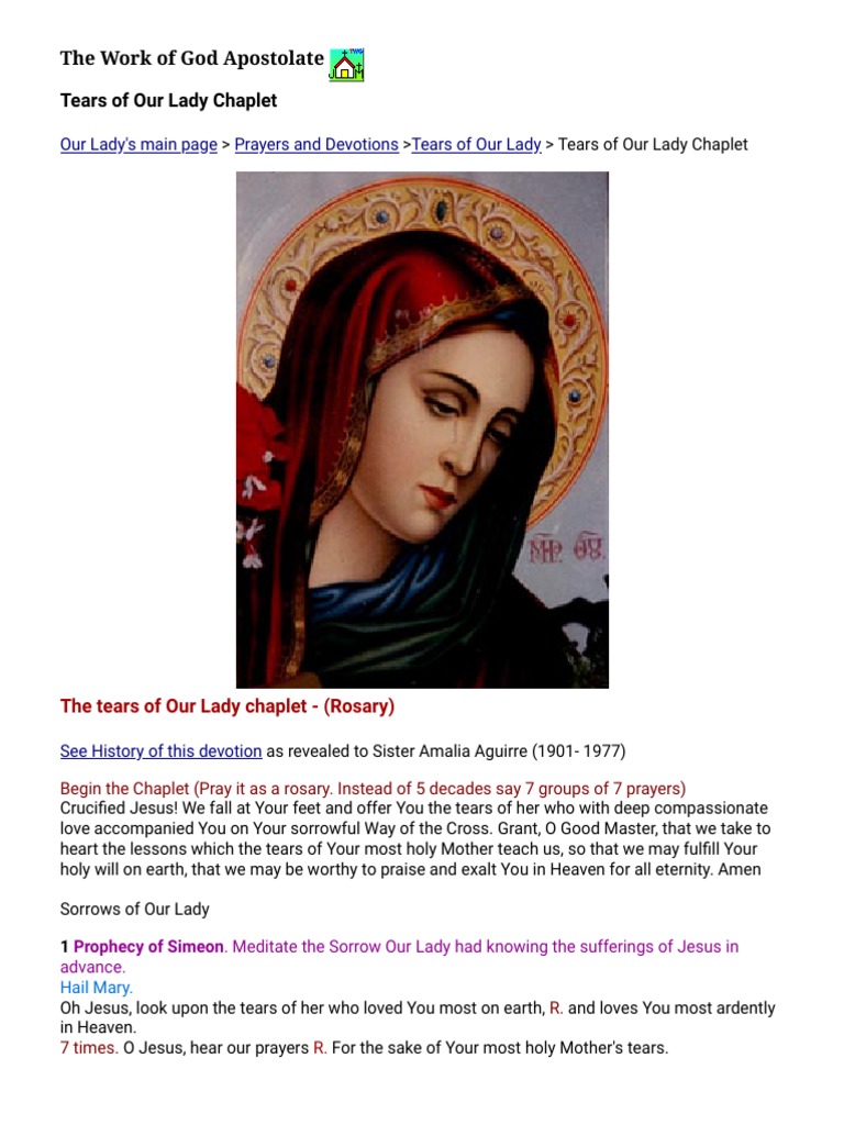 Tears of Our Lady Chaplet Guide | PDF | Mary, Mother Of Jesus | Rosary