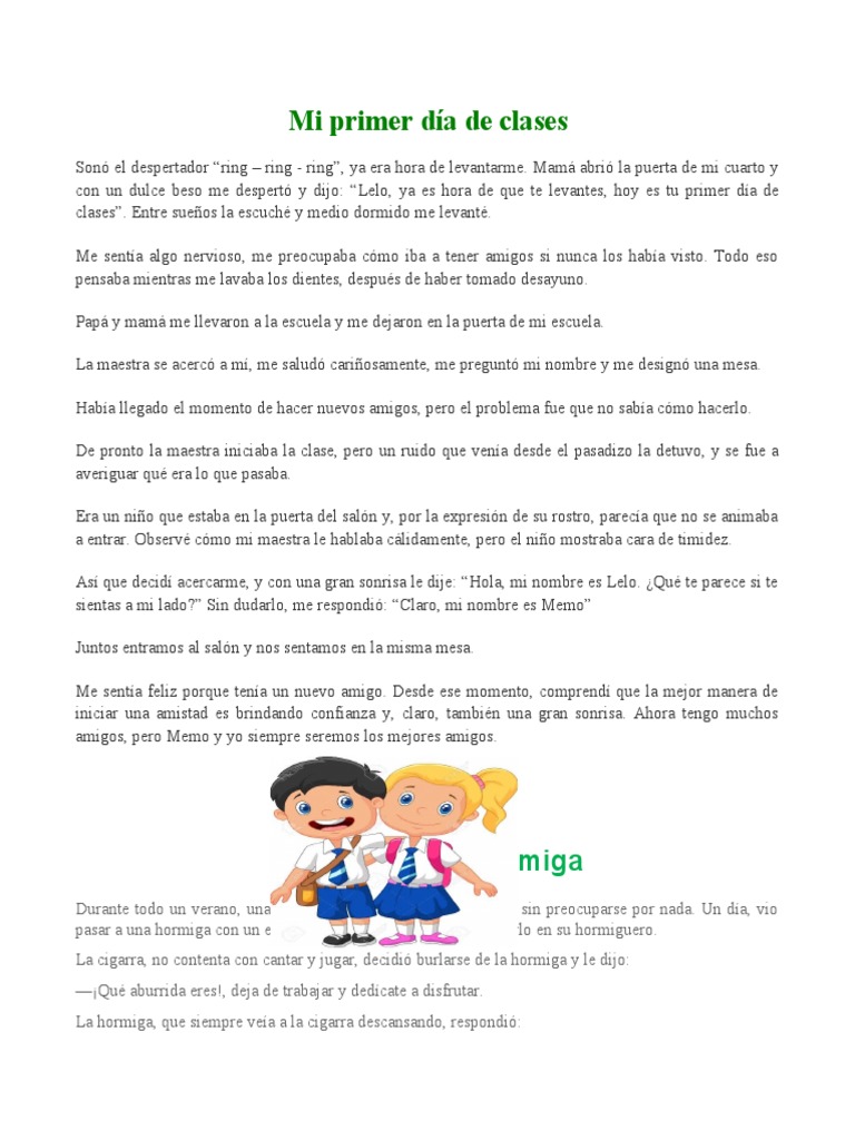 Mi Primer Día de Clases LECTURAS | PDF | Hormiga