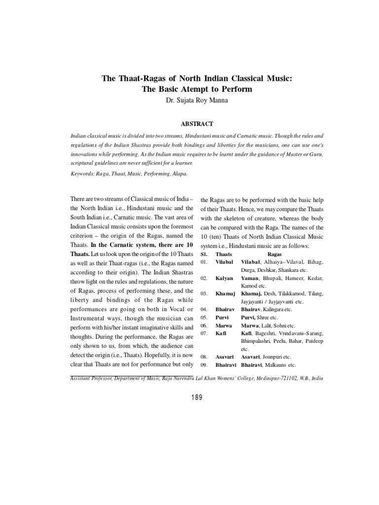 Thaats in Hindustani Classical Music | PDF | Classical And Art Music ...
