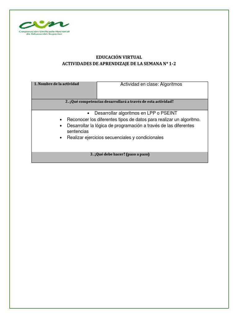 Actividad - Semana - Dos Fundamentos de Programacion | PDF | Algoritmos ...