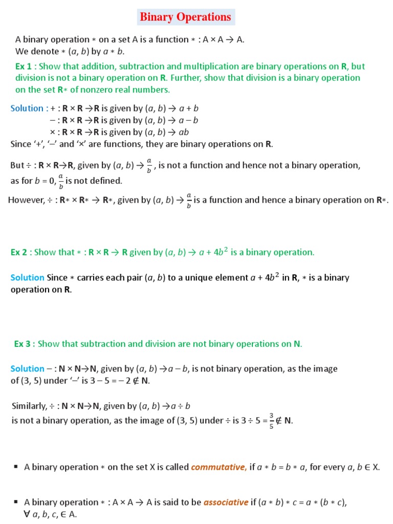 Binary Operations 12th Math | Download Free PDF | Mathematical Relations | Elementary Mathematics
