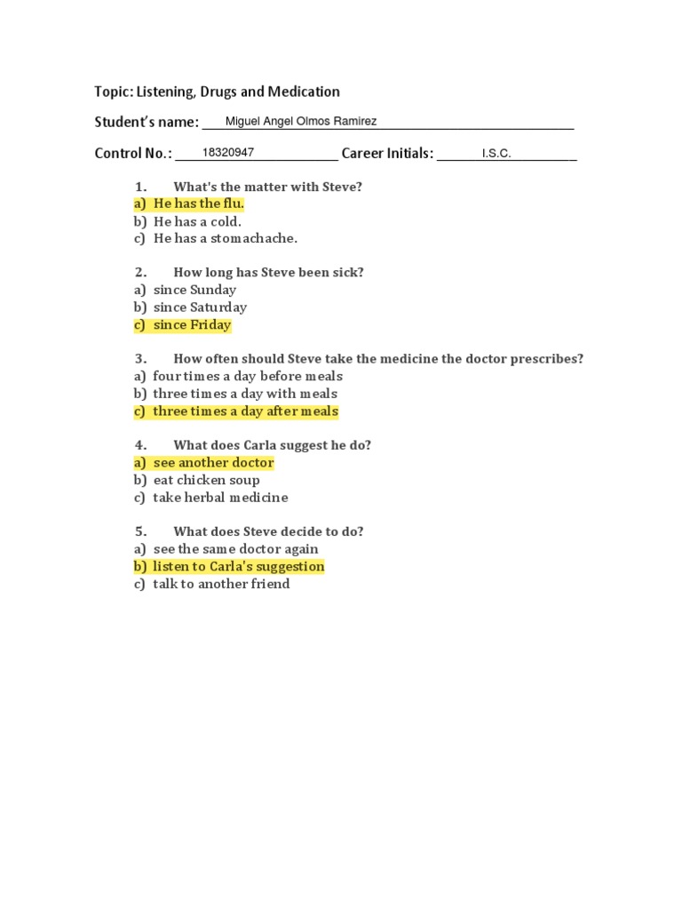 Listening Skills: Medication Scenarios | PDF