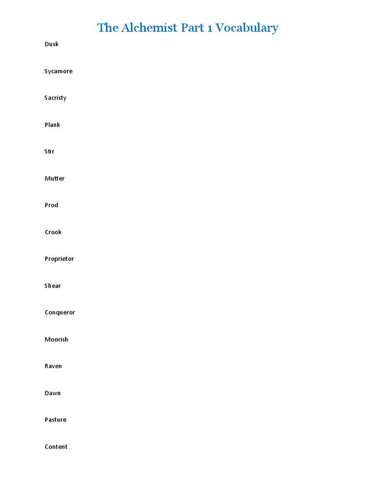 Vocabulary from The Alchemist Part 1 | PDF