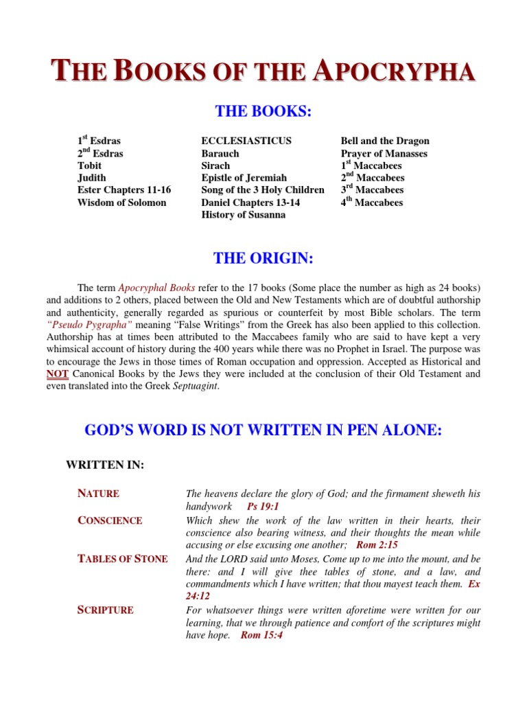 Study, Apocrypha Books | PDF | Bible | Apocrypha
