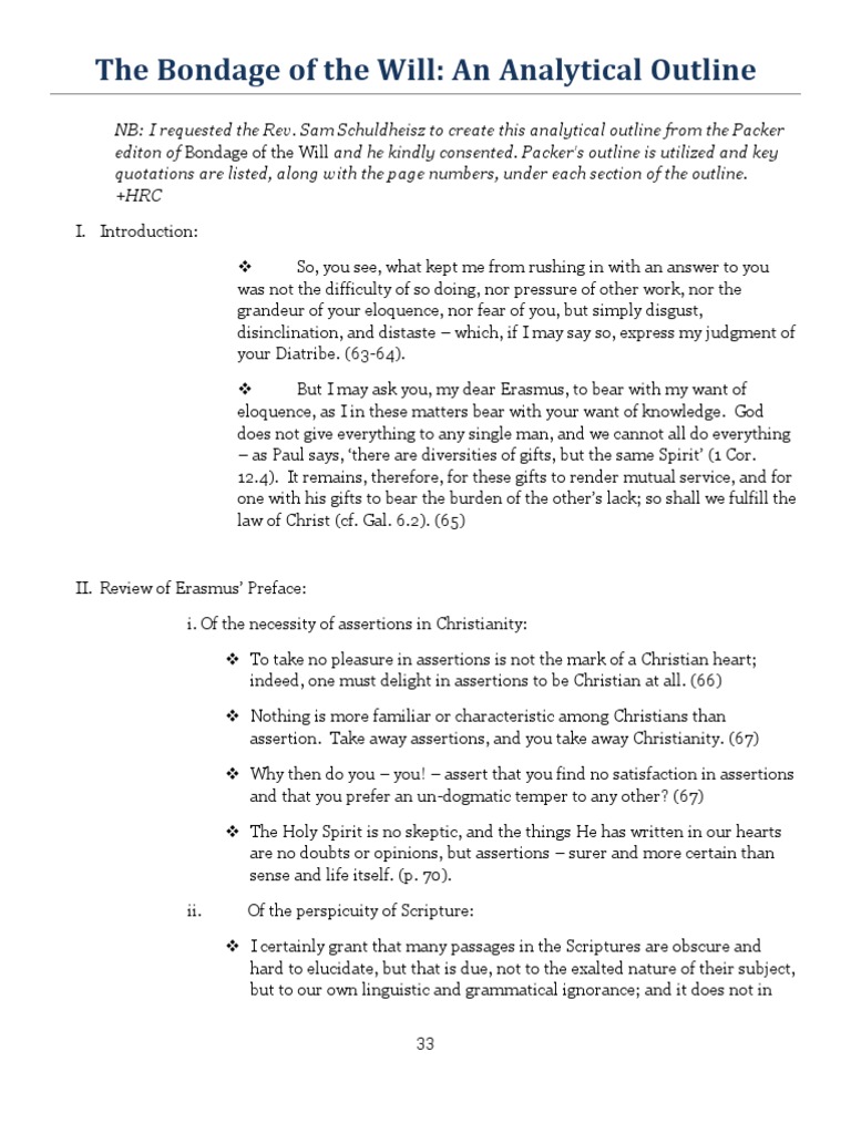 Bondage of The Will Analytical Outline | PDF | Grace In Christianity ...