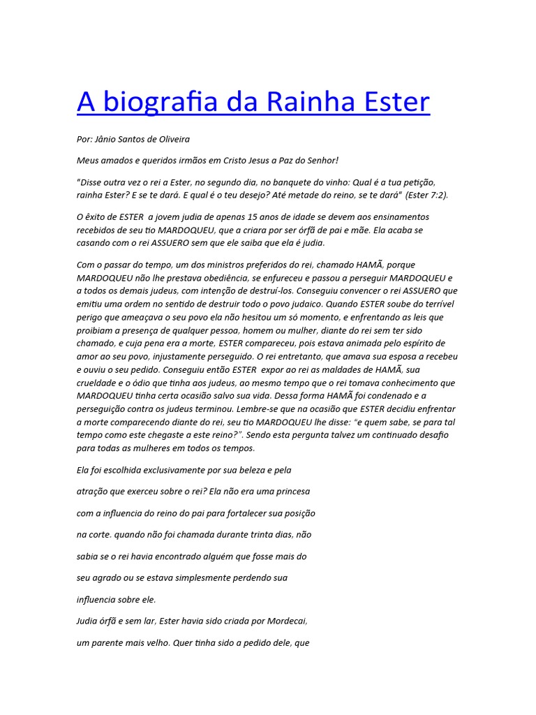Biografia da Rainha Ester | PDF | Livro de Ester | Ester
