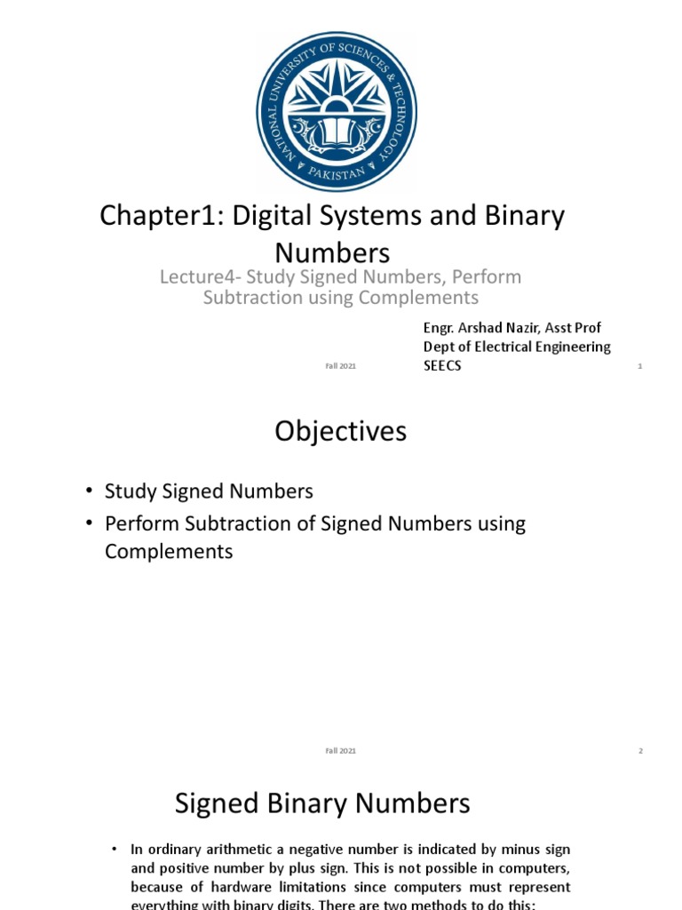 Lecture4 Chapter1 - Signed Numbers, Subtraction of Signed Numbers Using ...