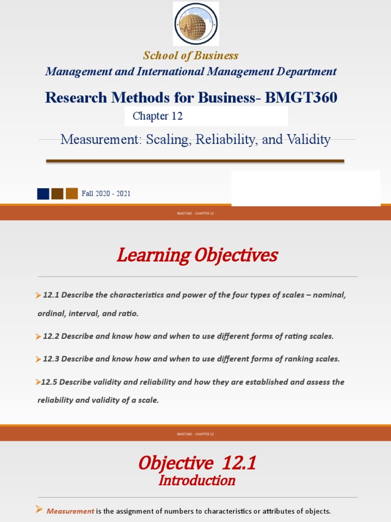 Research Methods For Business-BMGT360: Measurement: Scaling, Reliability, and Validity | PDF ...