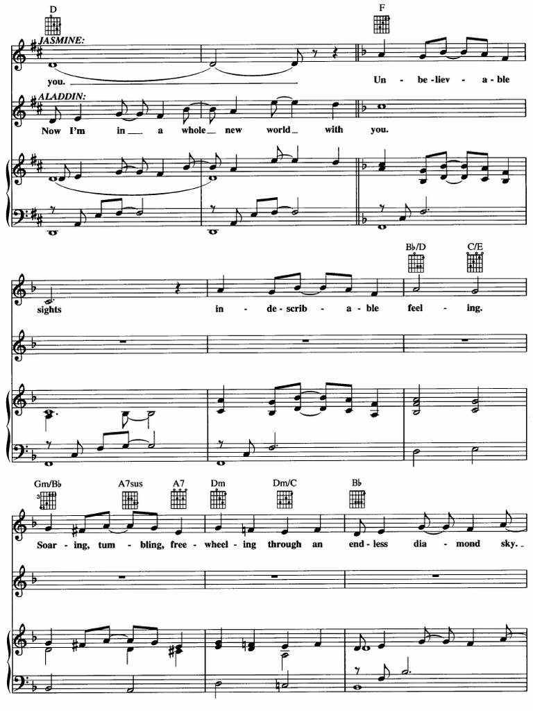 Partitura-Piano-Disney-Aladin-A-Whole-New-World (Glissé (E) S) 3 | PDF