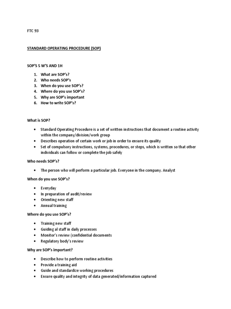 FTC 93 - SOP and SSOP | PDF | Sanitation | Audit
