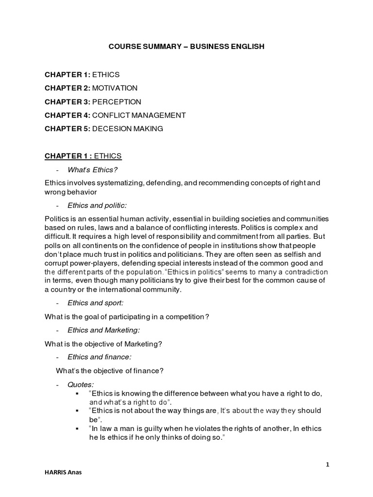 Course Summary - Business English: - What's Ethics? | PDF ...